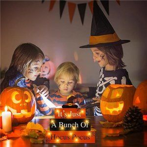Holiday | Halloween Wooden Block Sign With Led Lights Its Just A Bunch ...